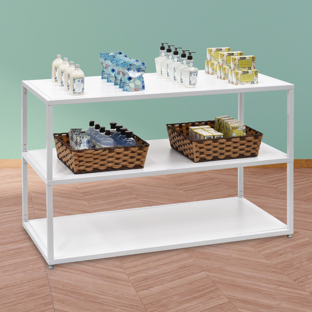 Hokku Designs 32" H X 50" W - 3-Tier Mobile White Steel & Laminate Merchandising Retail Display ...